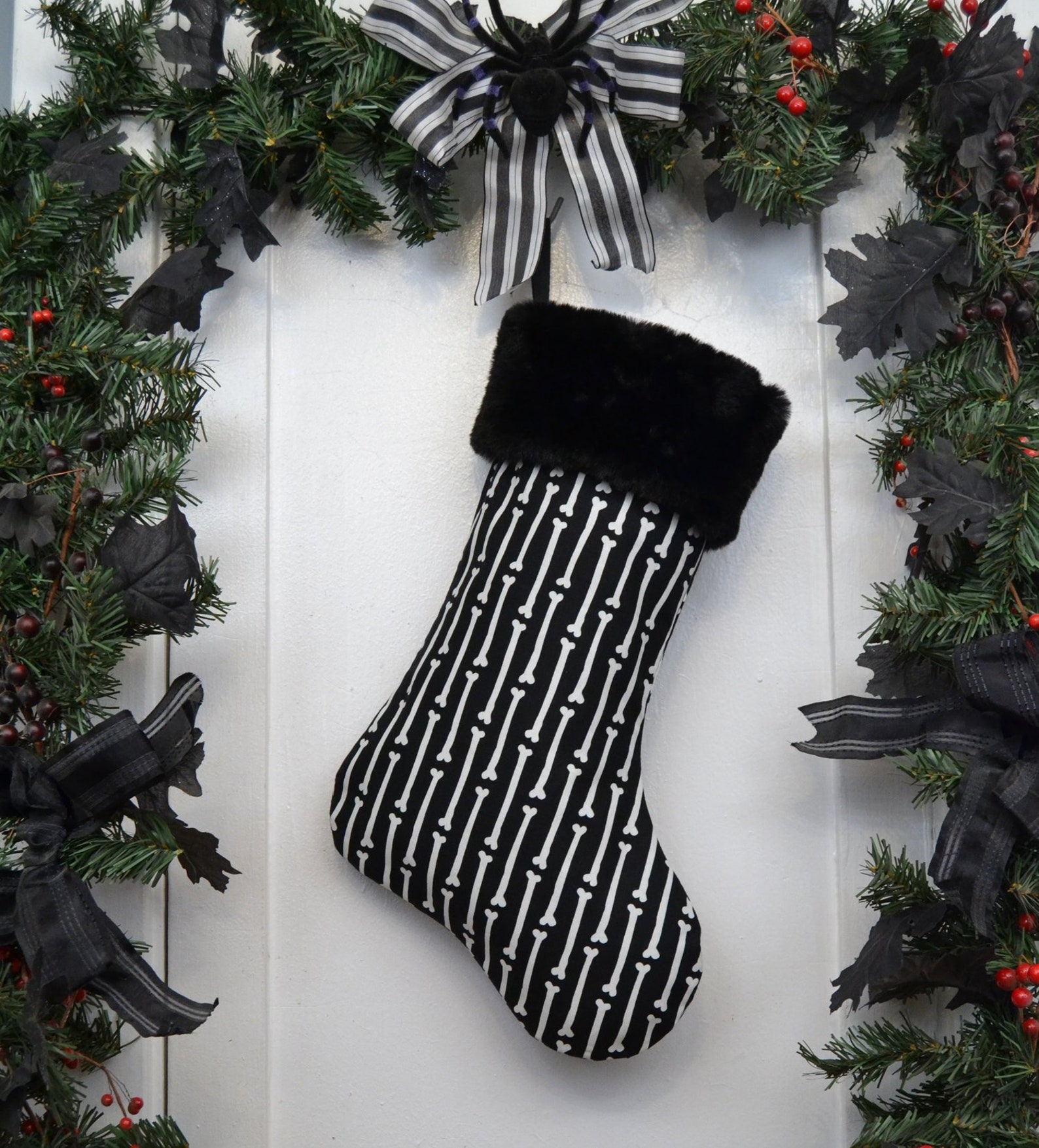 Skeleton Bones Christmas Stocking Goth Punk Halloween Black - Etsy