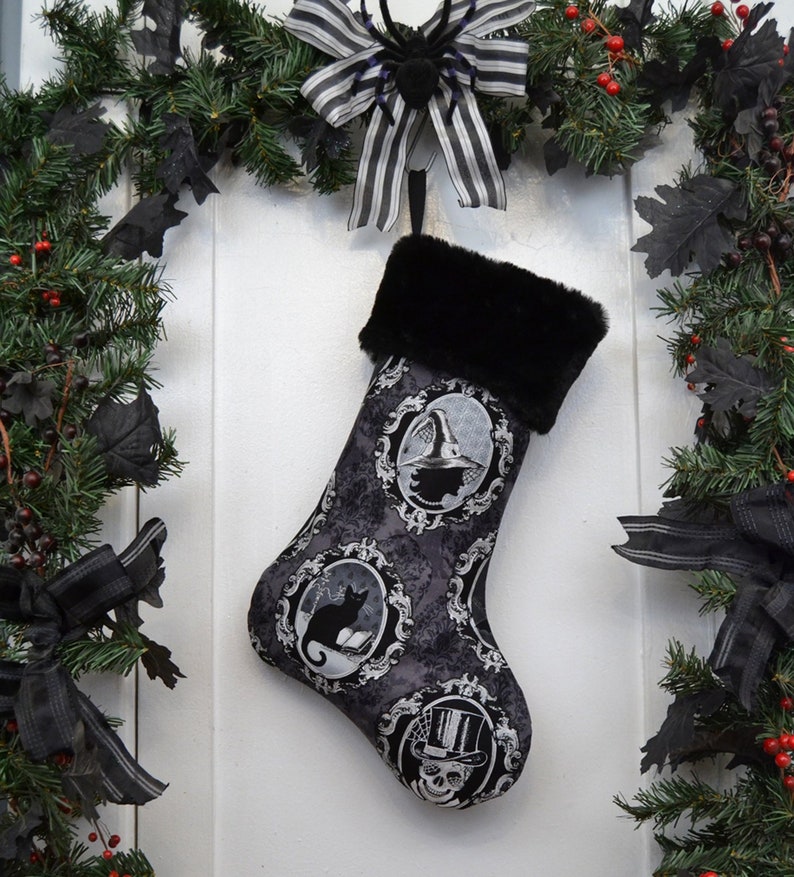 Witch Christmas Stocking Black Cat Familiar Goth Christmas - Etsy