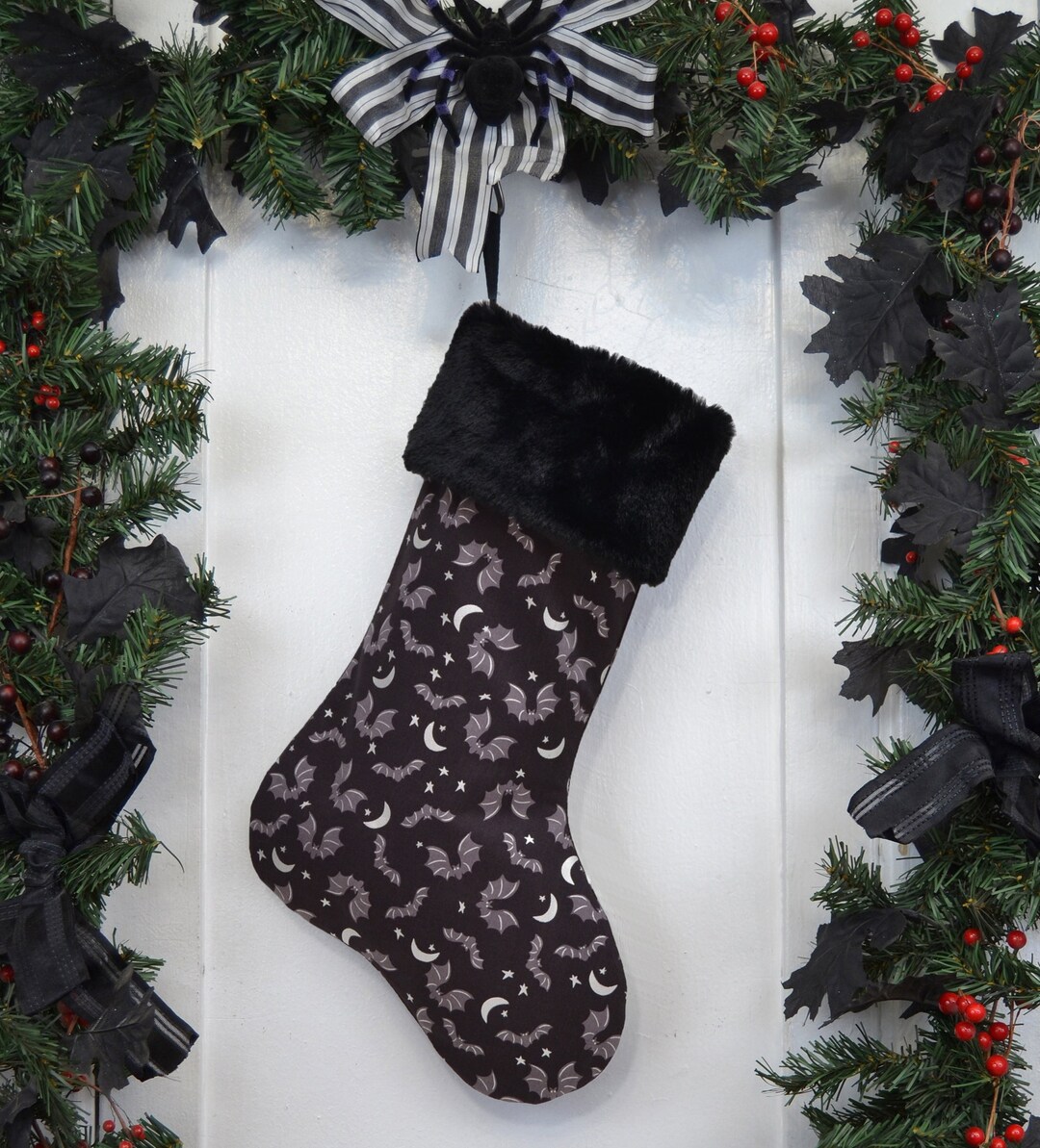 Spooky Cute Bats Christmas Stocking, Goth Punk Halloween, Gray Bats ...