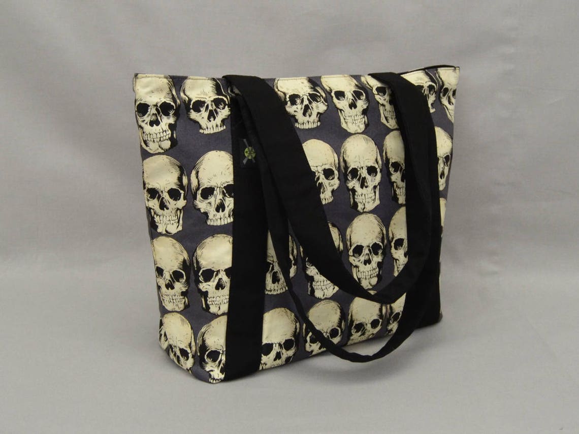 Realistic Skulls Zipper Tote Bag With Pockets Punk Rock - Etsy