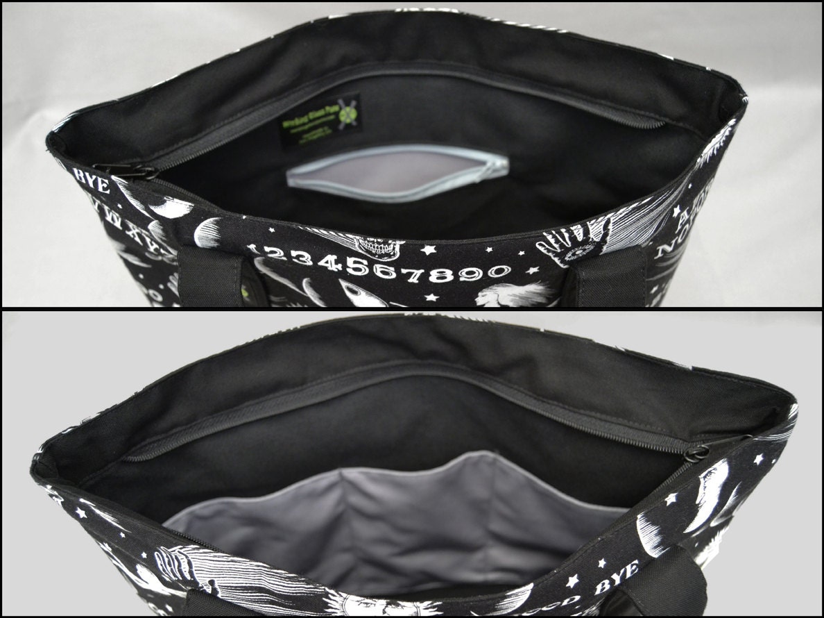 Ouija Board Tote Bag with Zippered Top, Pockets, Black and White, Ready ...