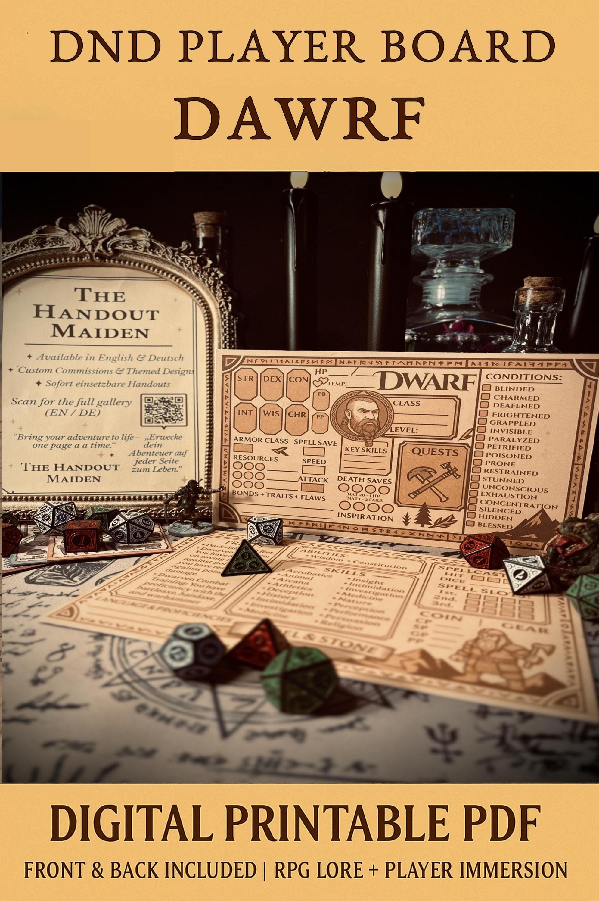 Dwarf Character Sheet | Reusable Laminated RPG Sheet for Dungeon ...