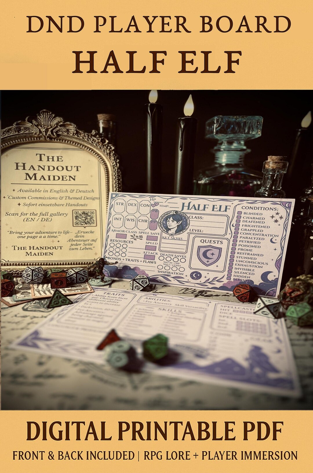 Half-elf Character Sheet | Reusable Laminated RPG Sheet for Dungeon ...