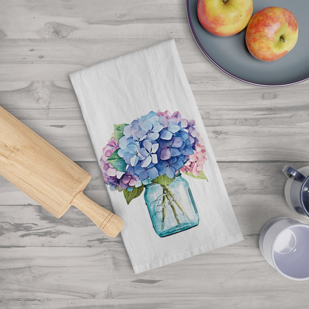 Hydrangea Tea Towel, Blue Hydrangea Tea Towel, Hydrangea Kitchen Towel ...