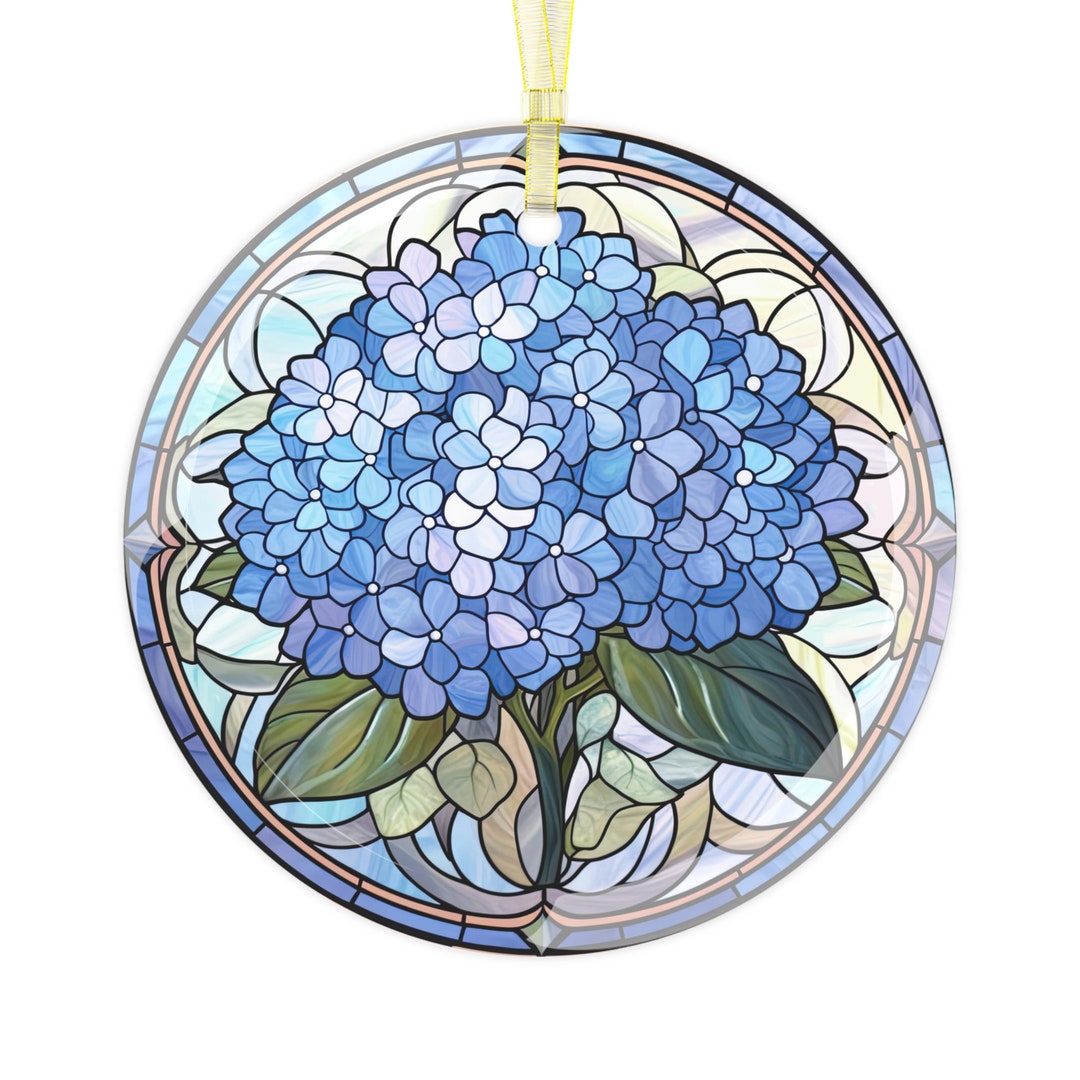 Hydrangea Stained Glass Ornament, Blue Hydrangea Stained Glass Ornament ...