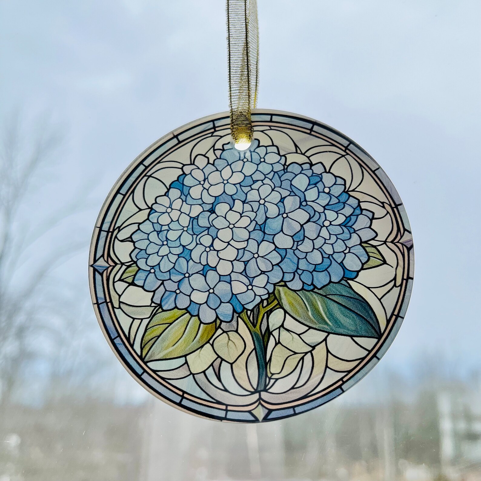 Hydrangea Stained Glass Ornament, Blue Hydrangea Stained Glass Ornament ...