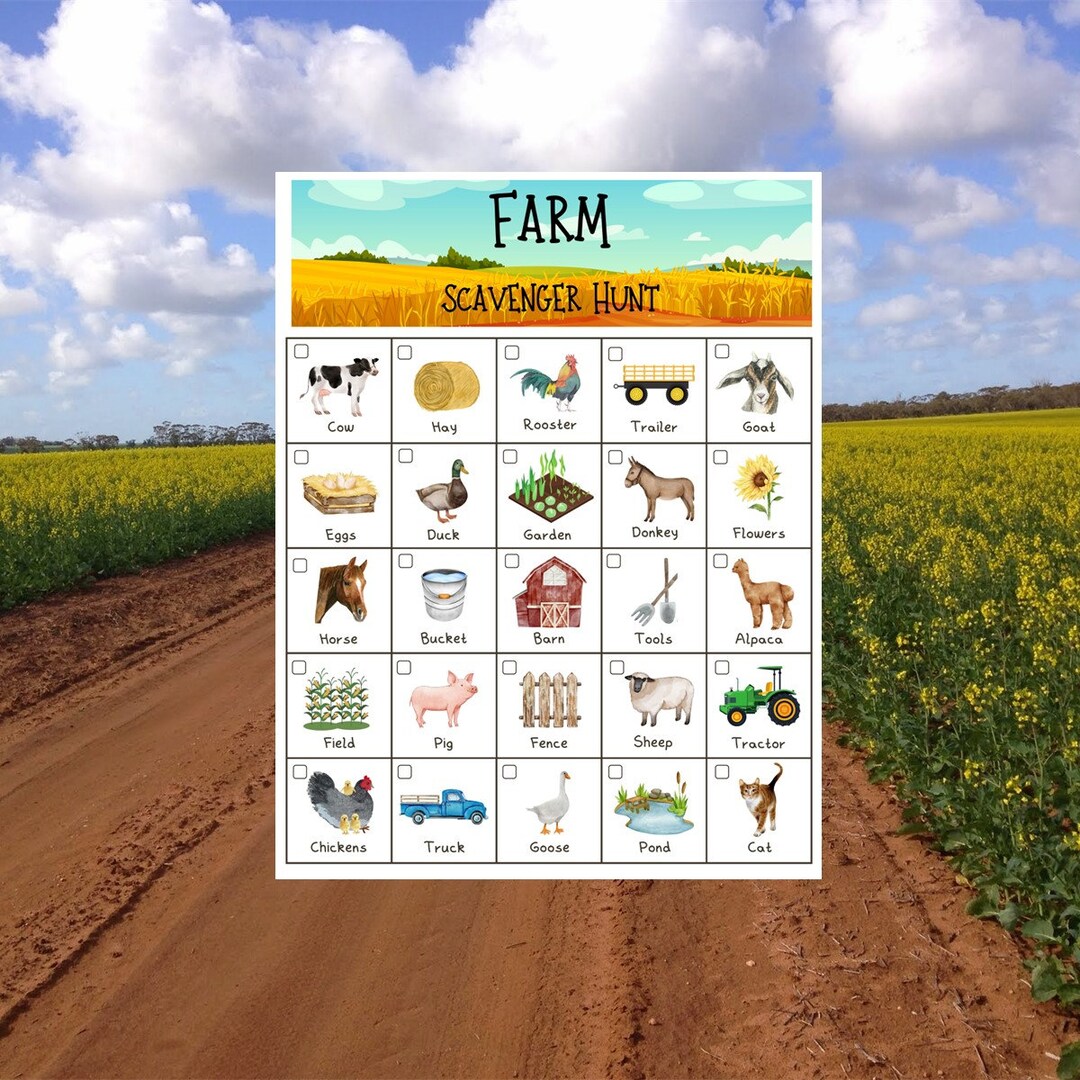 Farm Scavenger Hunt for Kids, Printable Instant Download - Etsy