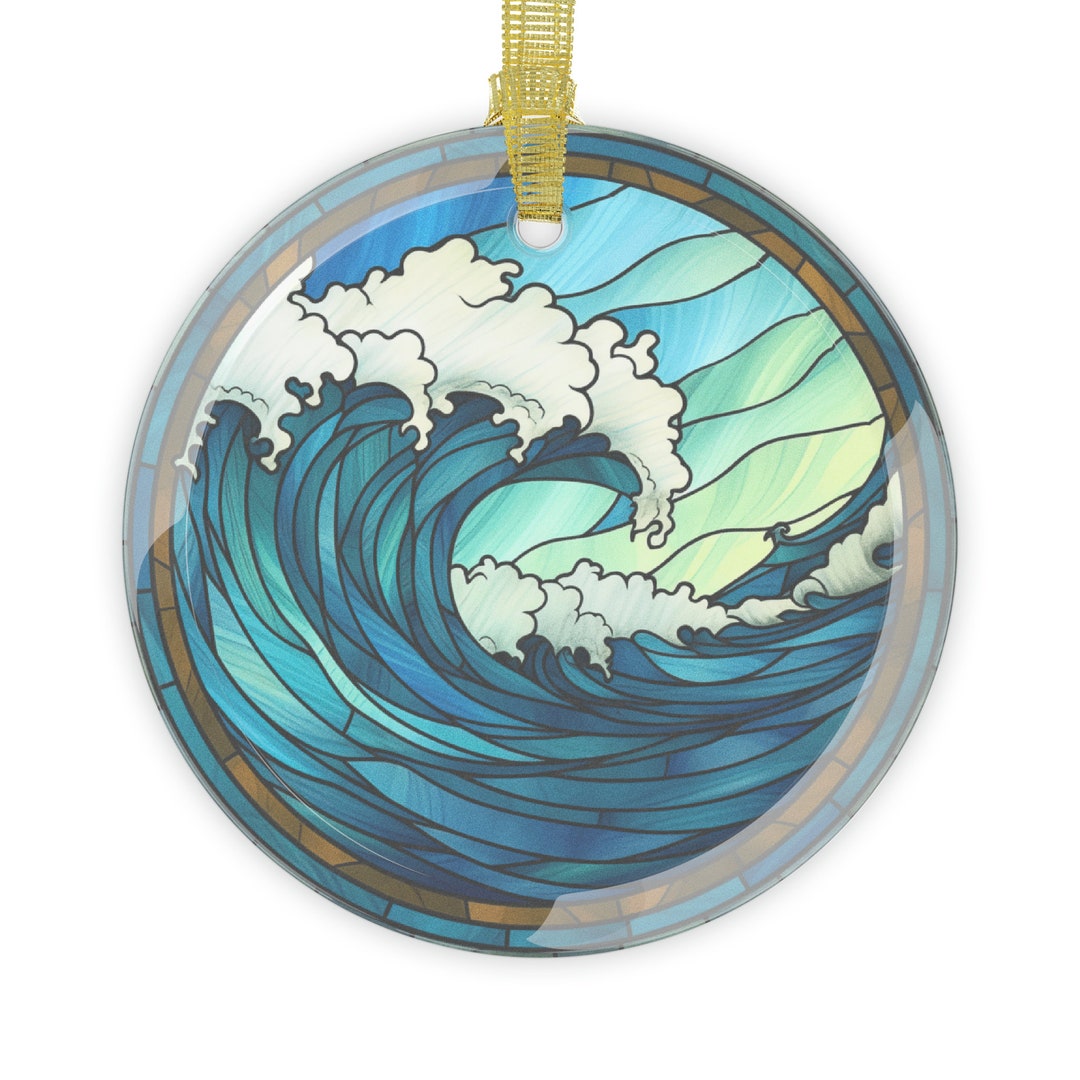 Ocean Waves Stained Glass Ornament, Ocean Waves Faux Stained Glass ...