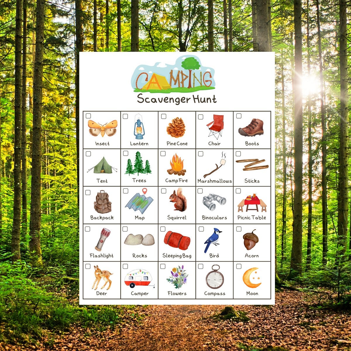 Camping Scavenger Hunt for Kids, Printable Instant Download - Etsy