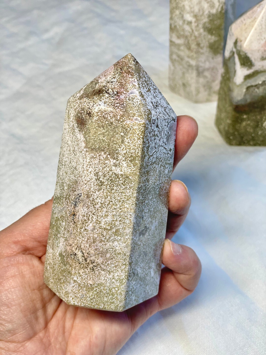 Sea Jasper Crystal Ocean Jasper Tower Pastel Green & Pink Polished ...