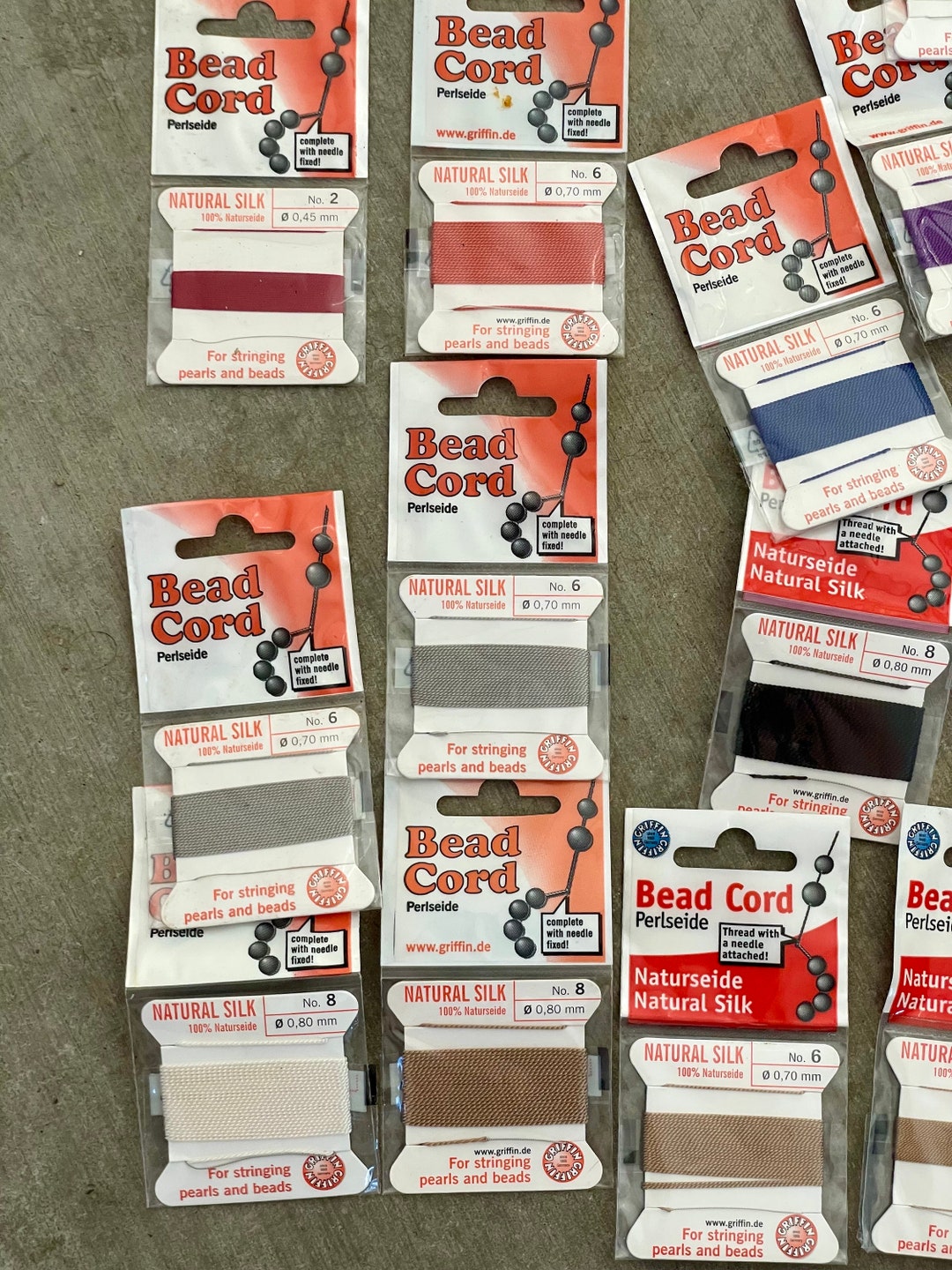 NEW Silk Cord Set of 14 Bead Colors Griffin Silk Cord Beading Sizes ...