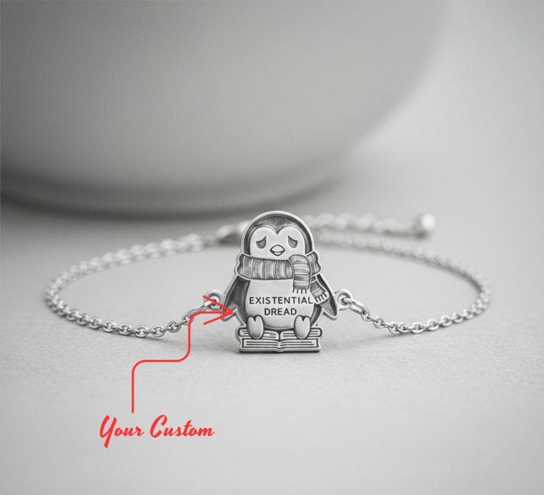14K Solid Gold Custom Nihilist Penguin Bracelet, Philosophy Jewelry ...