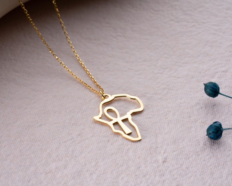African Map Necklace Ankh Cross Pendant Minimalist Africa Jewelry - Etsy