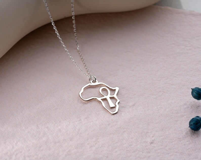 African Map Necklace Ankh Cross Pendant Minimalist Africa Jewelry - Etsy