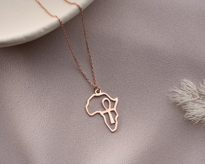 African Map Necklace Ankh Cross Pendant Minimalist Africa Jewelry - Etsy
