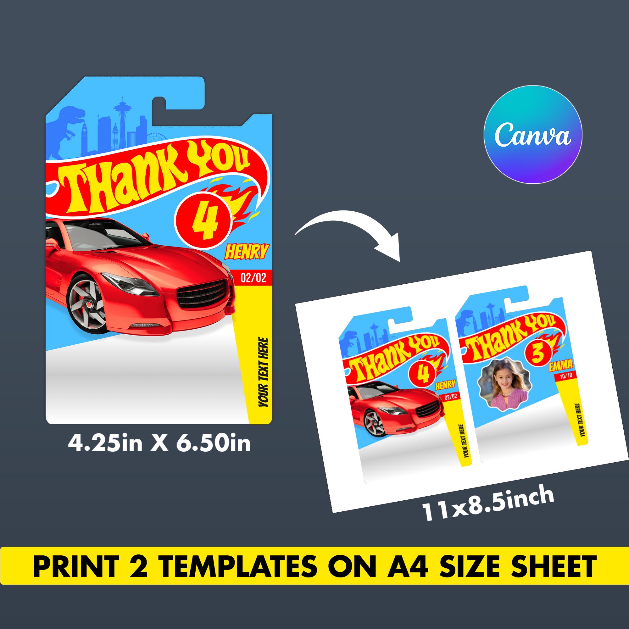 Thank You Car Toy Wheels Template, Printable Personalized Toy Car ...