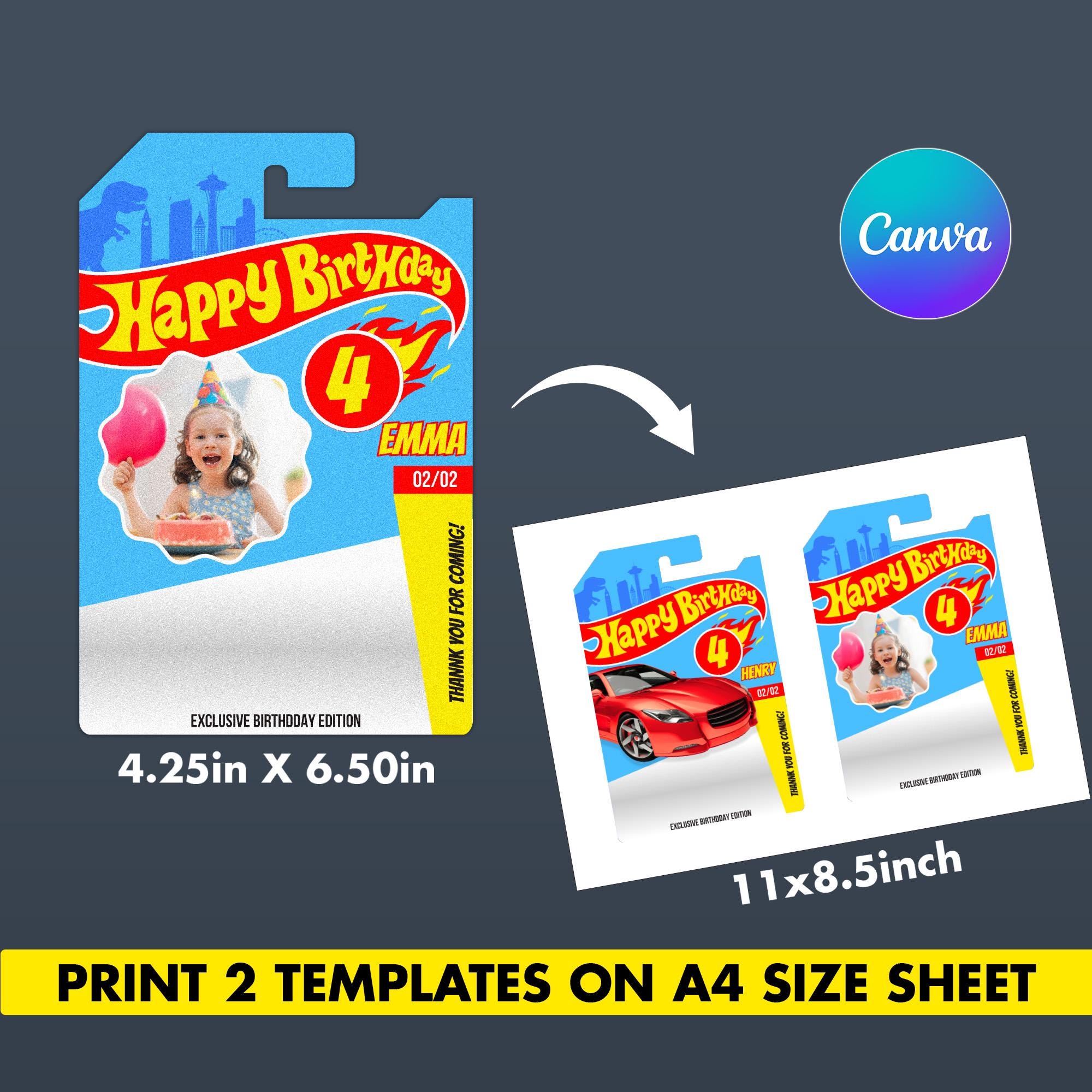 Happy Birthday Car Toy Wheels Template, Printable Personalized Toy Car ...