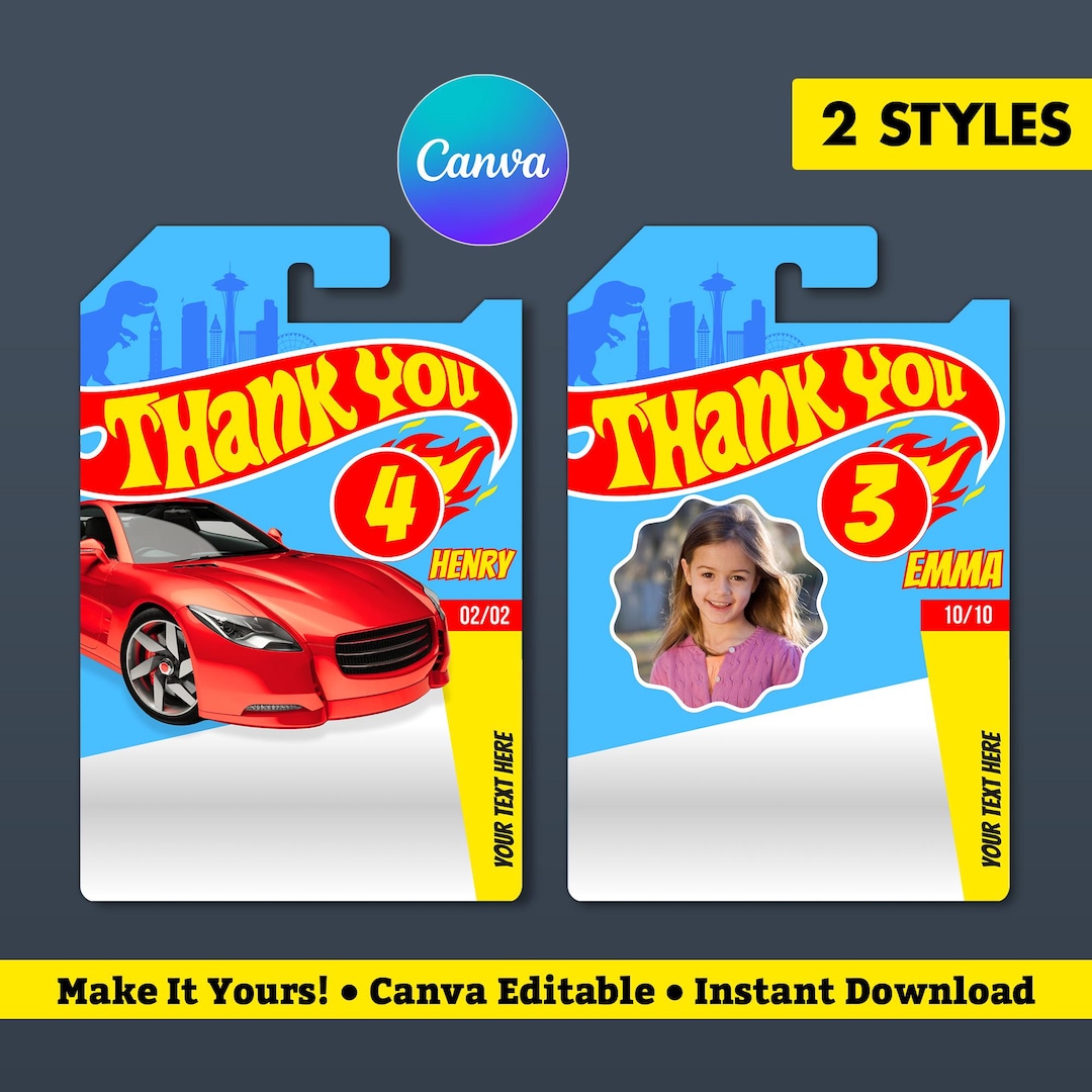 Thank You Car Toy Wheels Template, Printable Personalized Toy Car ...