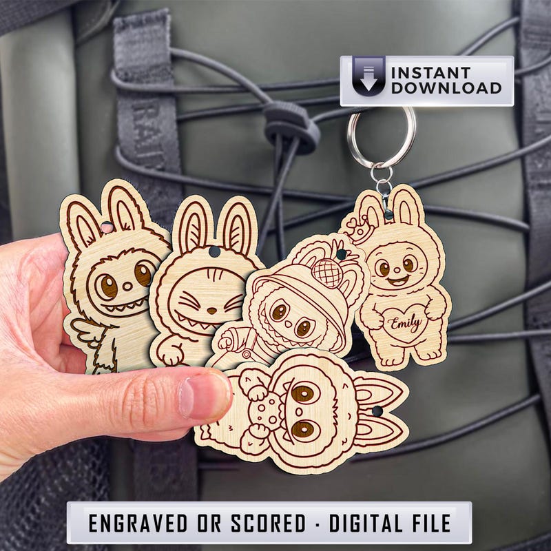 Wooden Labubu Keychain - Etsy UK