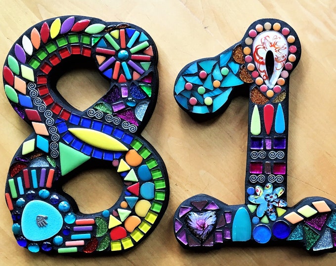 MOSAIC HOUSE NUMBERS 7 Tall Customizable Mixed Media Mosaics Unique ...