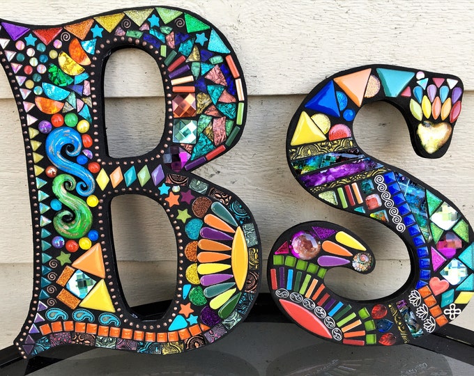MOSAIC LETTERS/INITIALS 7 Tall Custom Mixed Media Mosaics Unique 'wild ...