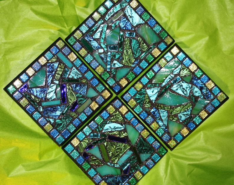 CUSTOM COASTERS - Square, Round or Funky Shaped Mosaic Coasters in Blue ...