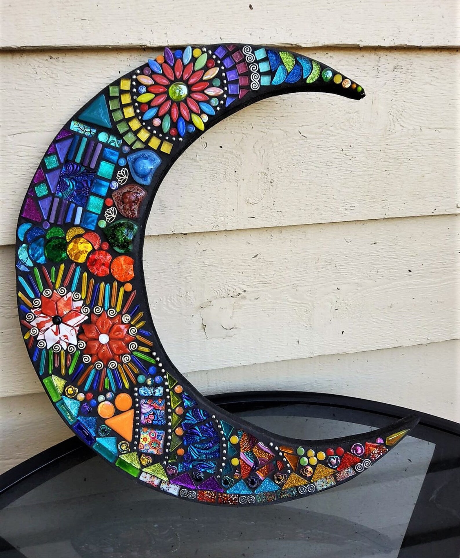 MOSAIC CRESCENT MOON - Wild & Funky Style - Glass Gems, Beads, Glitter ...