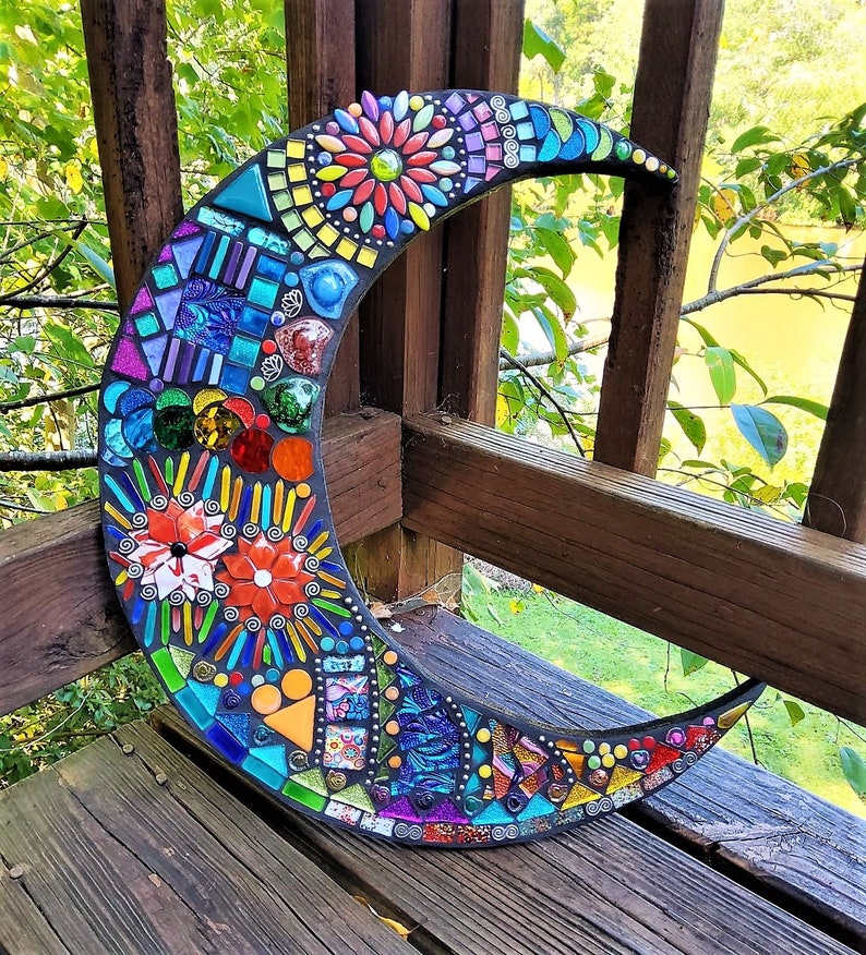 MOSAIC CRESCENT MOON Wild & Funky Style Glass Gems Beads - Etsy