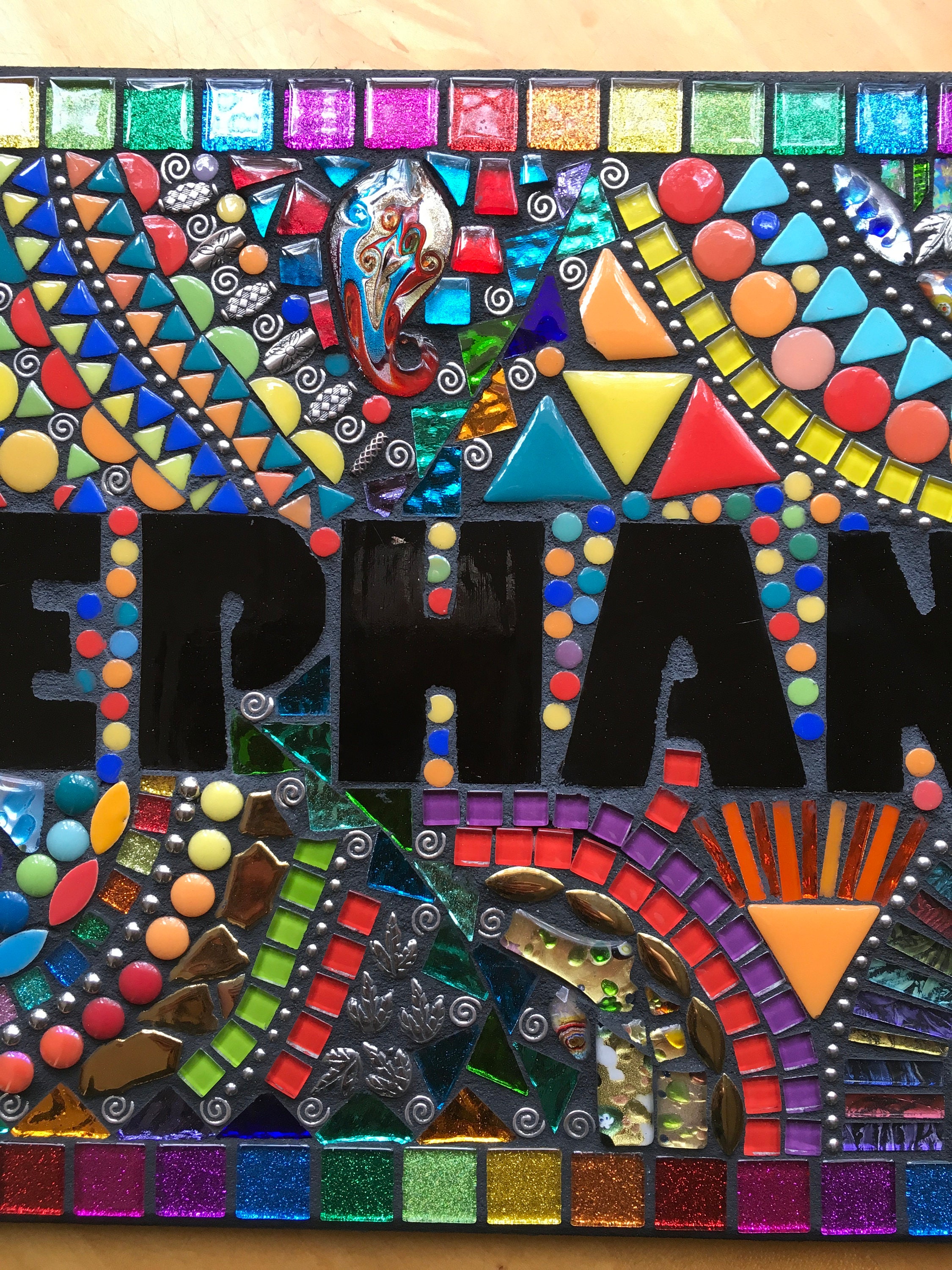 CUSTOM MOSAIC SIGN - Mixed Media Glass, Glitter Tiles, Stones, Ceramics ...