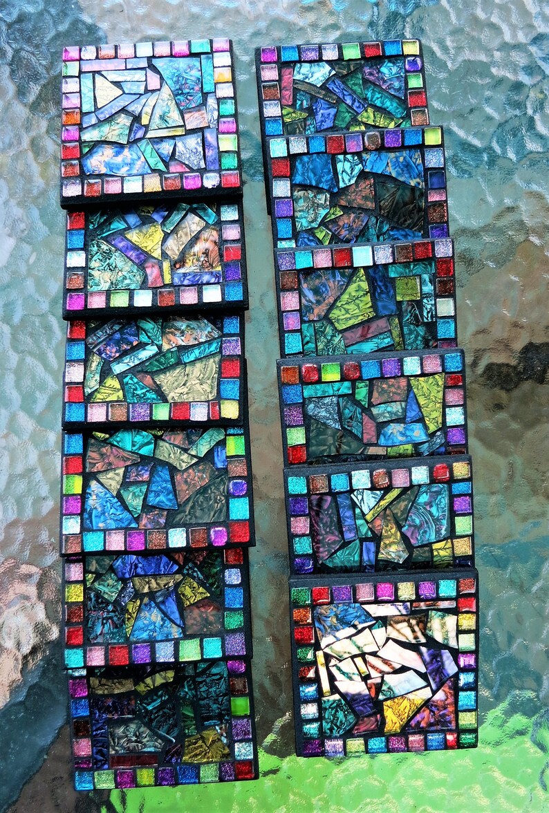 MOSAIC COASTERS Square Mosaic Coasters in Multicolored Van | Etsy