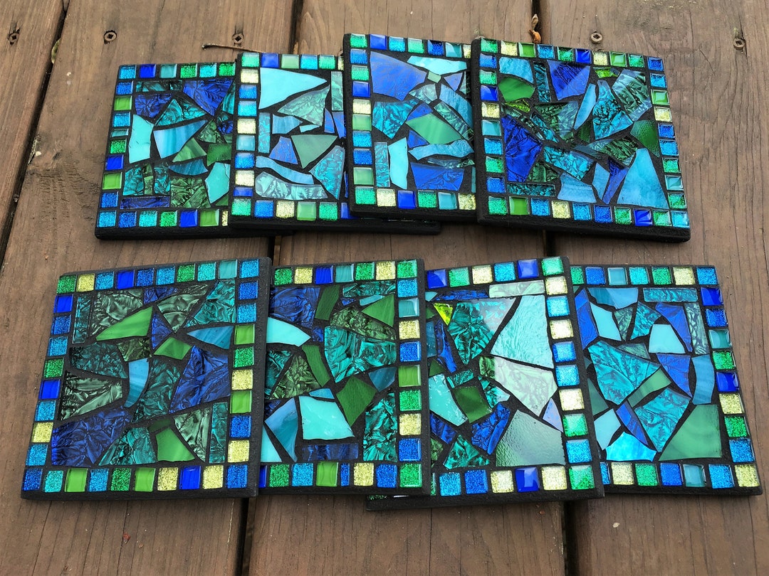 CUSTOM COASTERS - Square, Round or Funky Shaped Mosaic Coasters in Blue ...