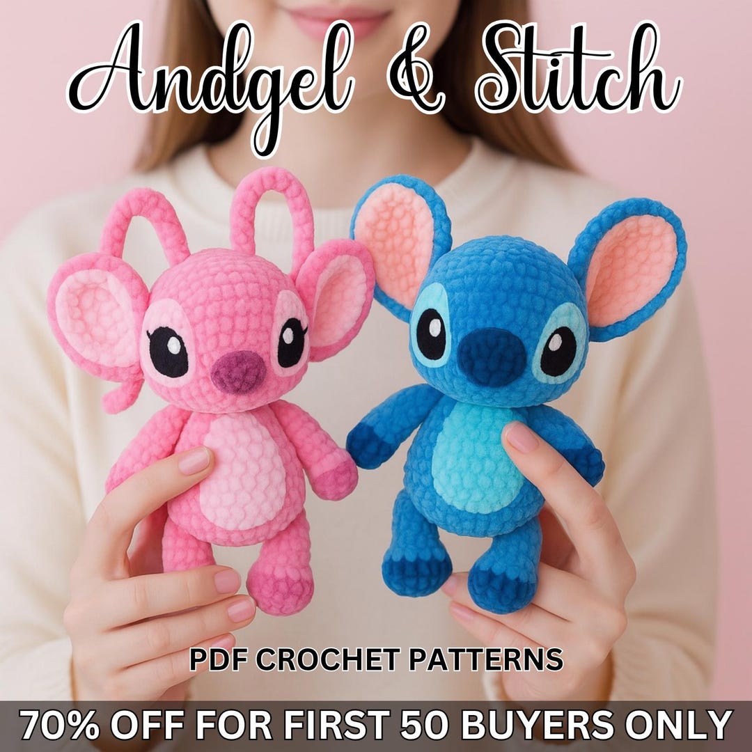 Stitch and Angel CROCHET PATTERN Blue and Pink Alien Monsters ...