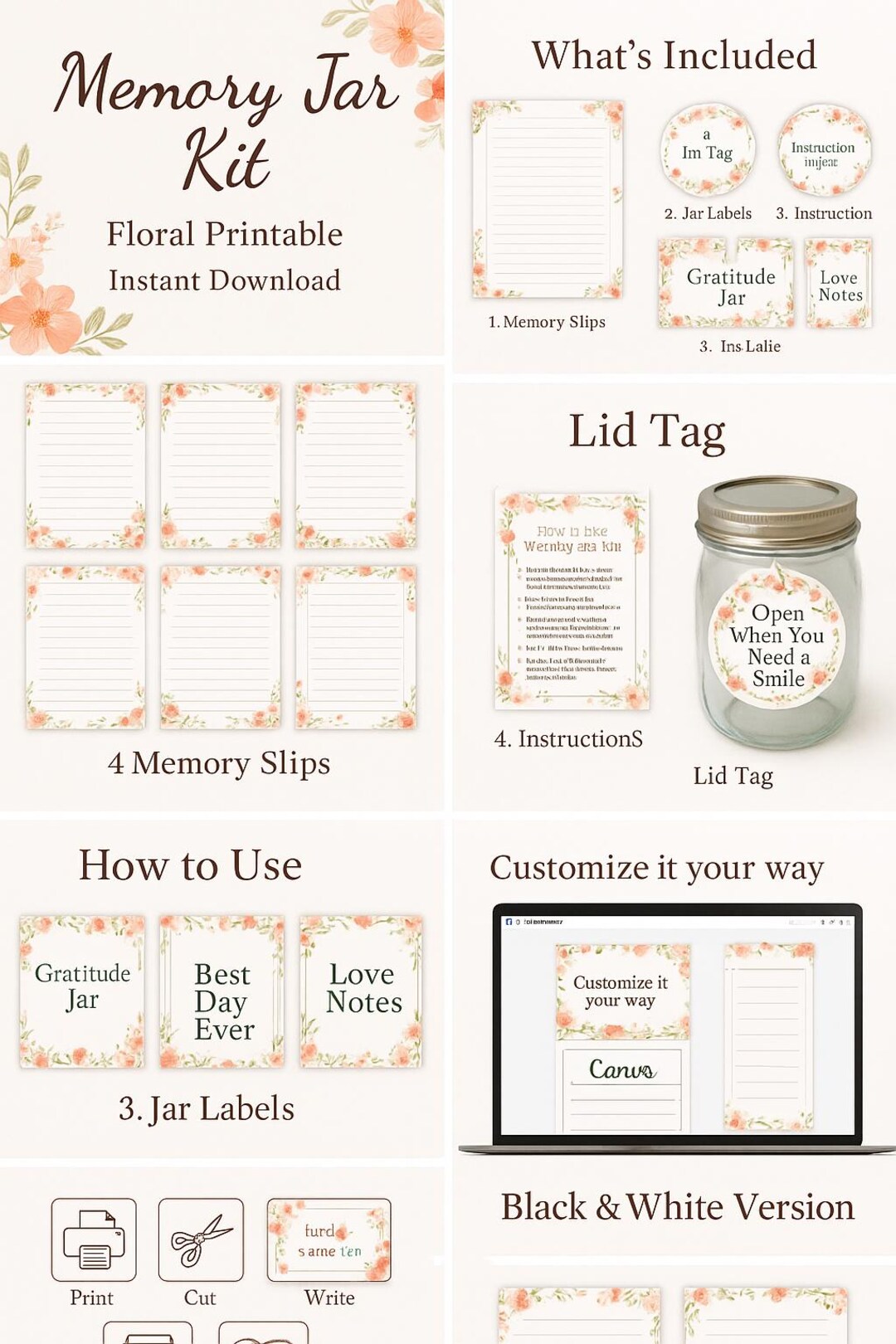 Printable Memory Jar Kit – Floral Edition | Instant Download - Etsy