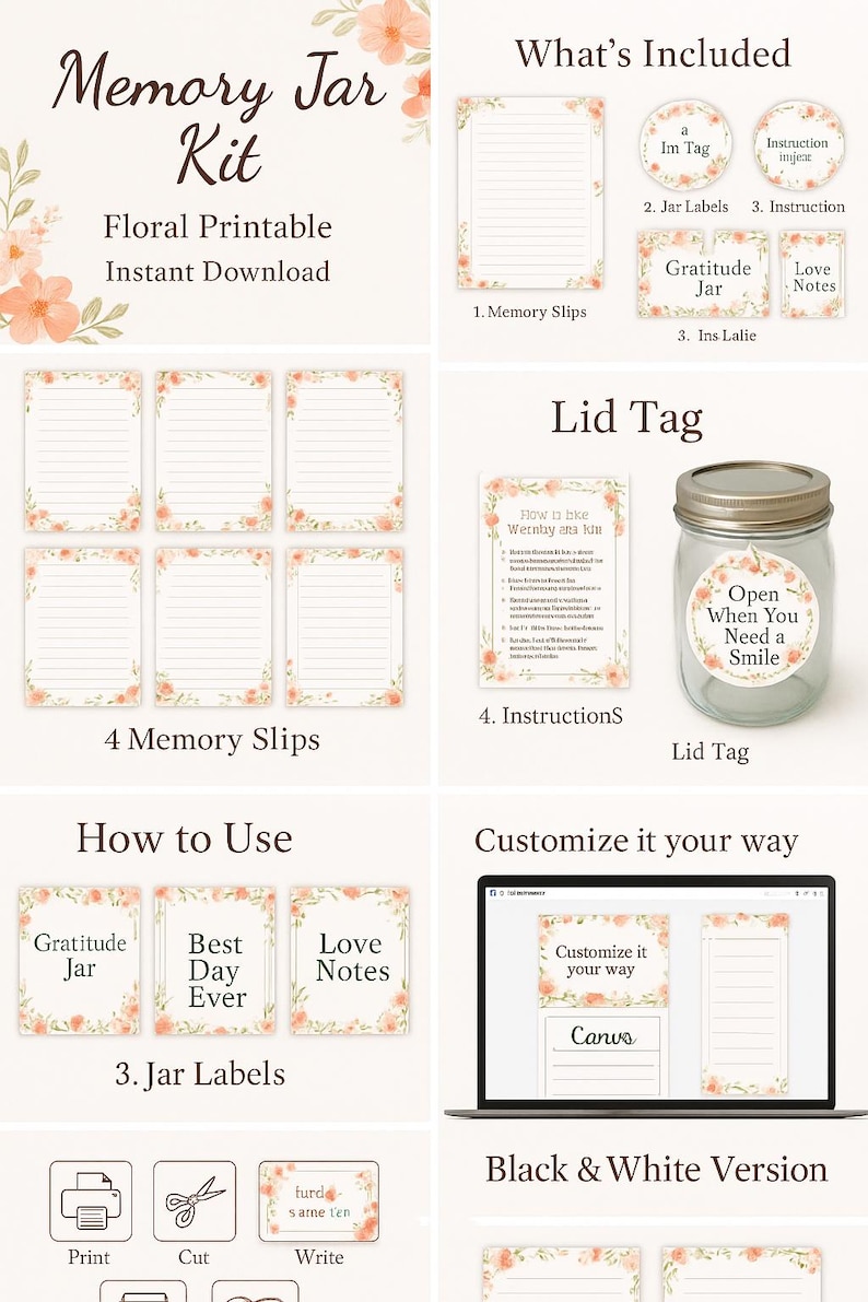 Printable Memory Jar Kit – Floral Edition | Instant Download - Etsy