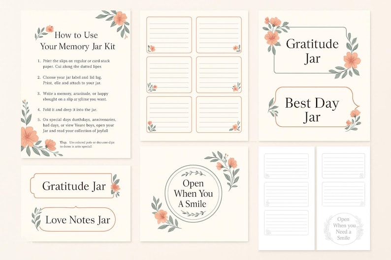 Printable Memory Jar Kit – Floral Edition | Instant Download - Etsy
