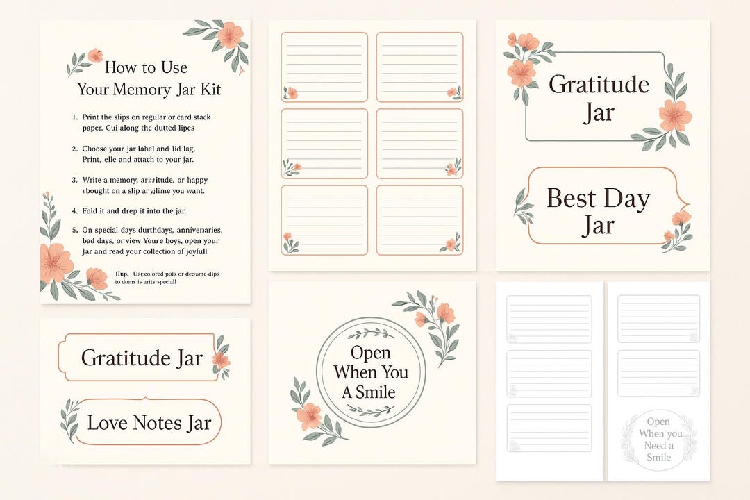 Memory Jar Printable Kit – Floral Jar Label, Slips & Instructions ...