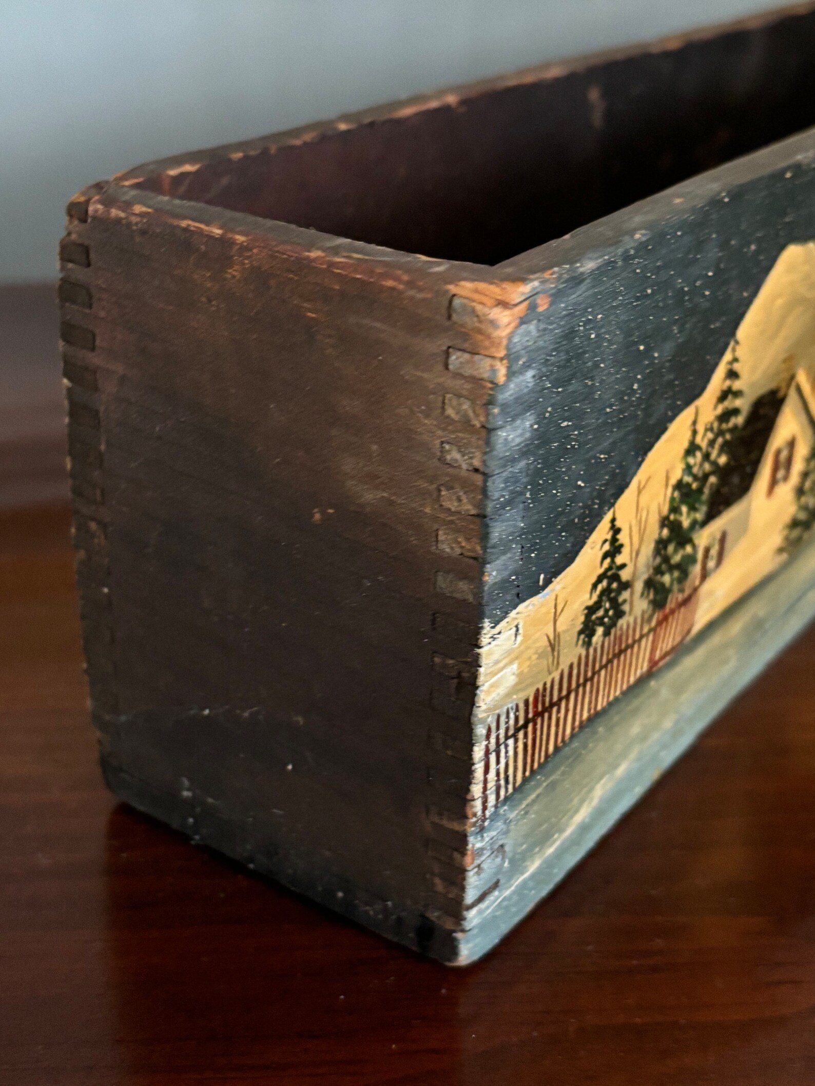 Handmade Folk Art Wooden Box Vintage Wood Box Storage Primitive Storage ...