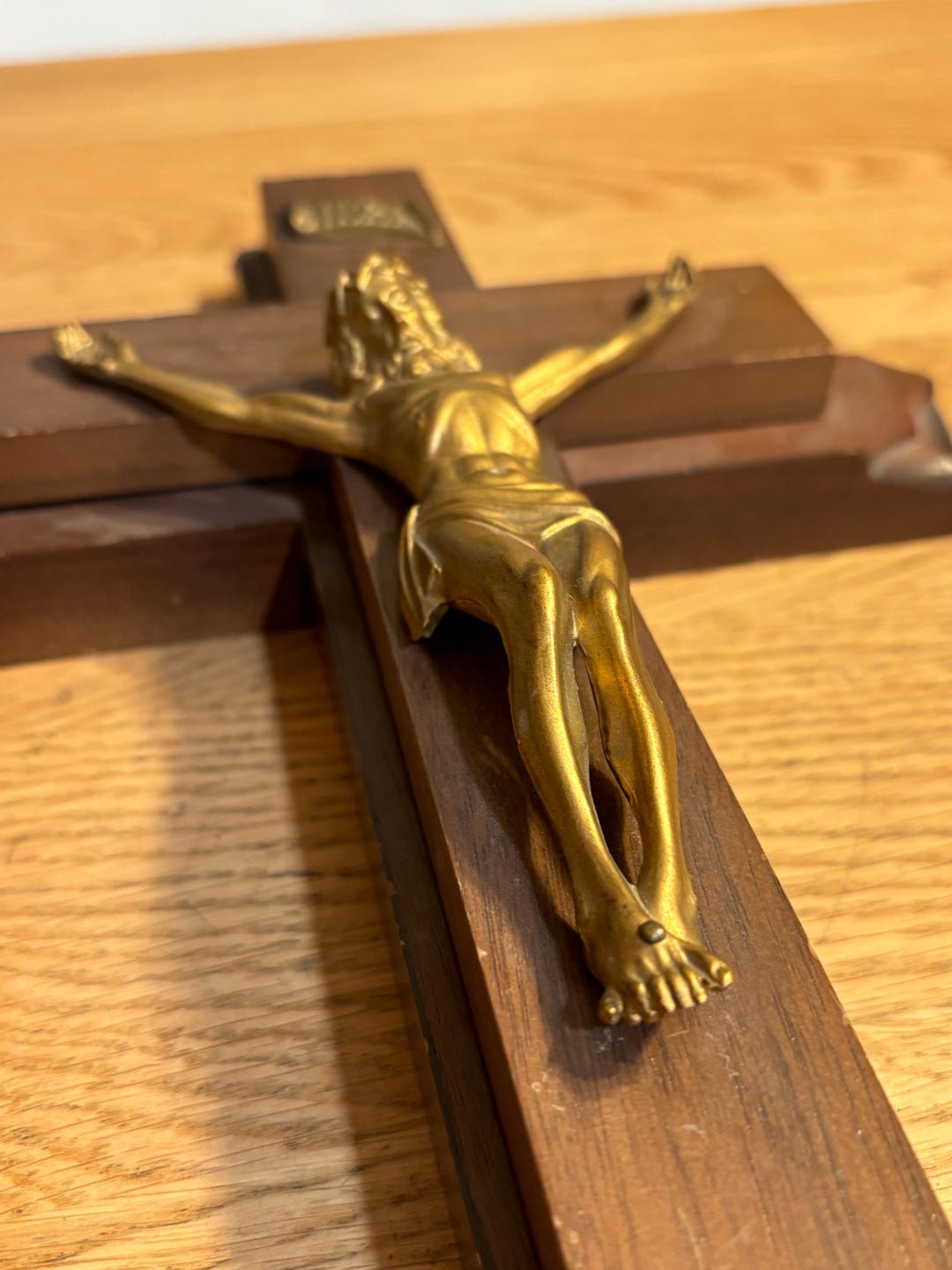 Vintage Crucifix Wooden Cross Catholic Last Rites Brass Jesus Complete ...