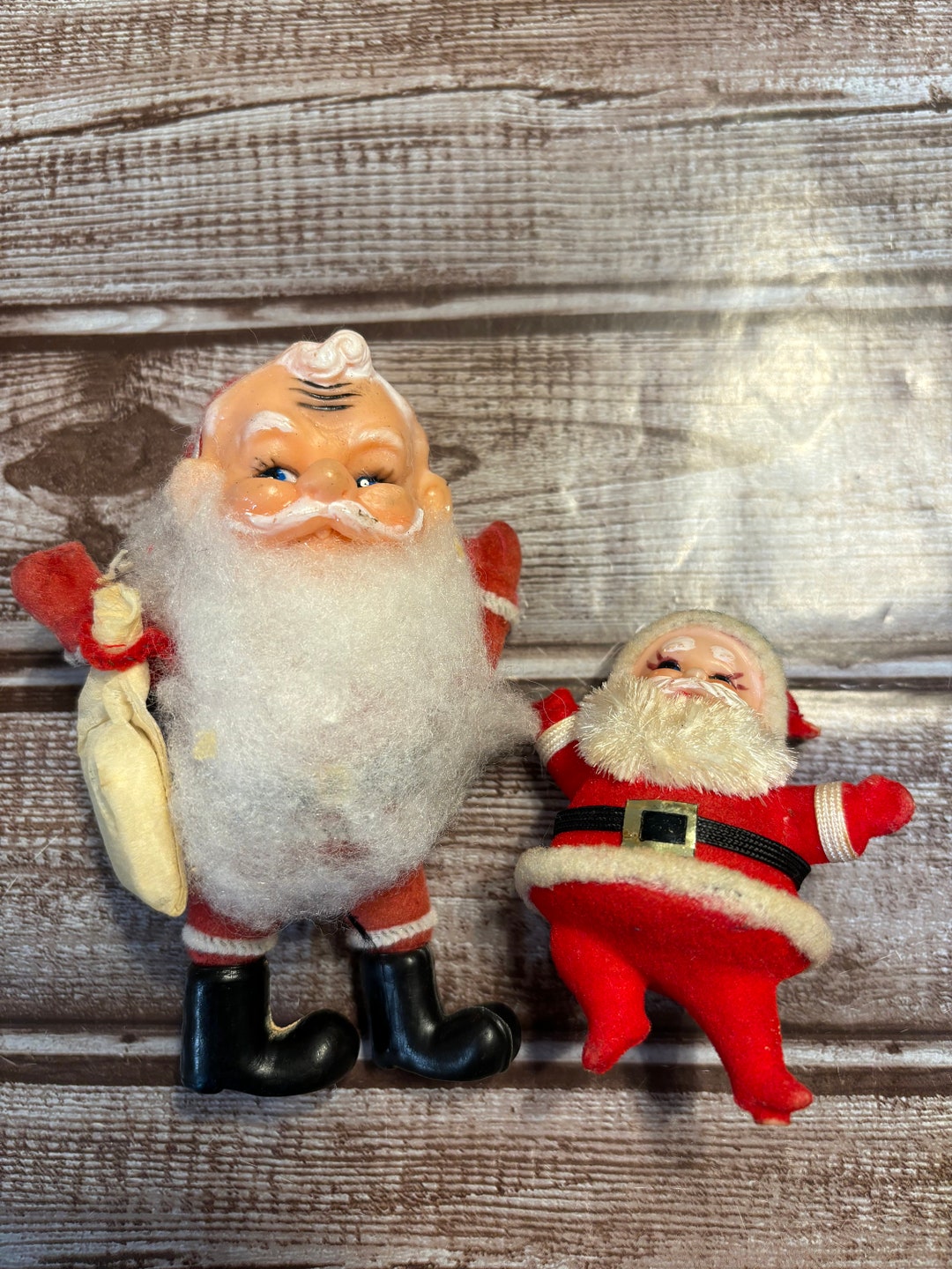 Vintage Vintage Mid Century 1960s Flocked Santa Picks Lot of 2 - Etsy