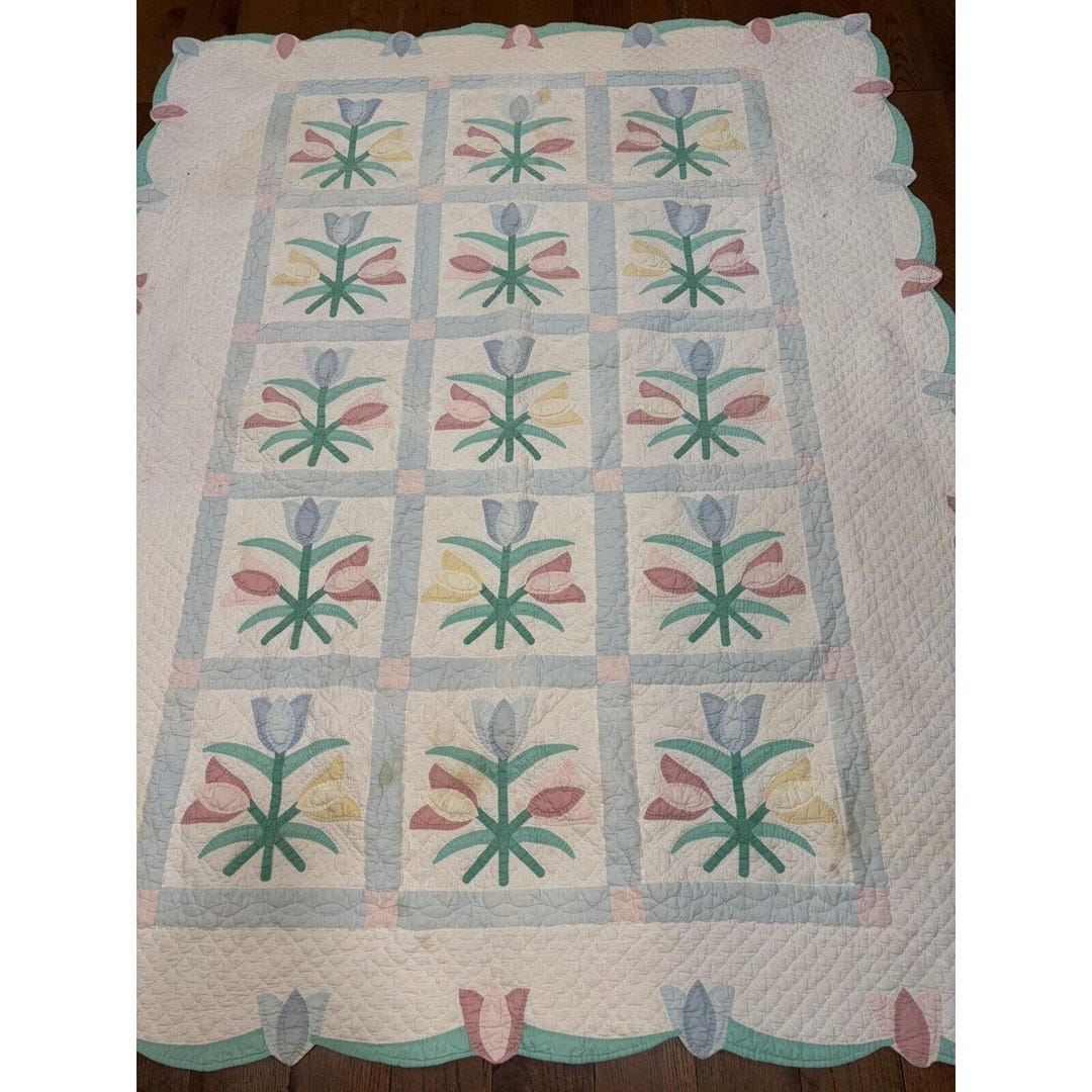 Vintage 1980s ARCH QUILTS Tulip Hand Made in USA Patchwork Quilt ...