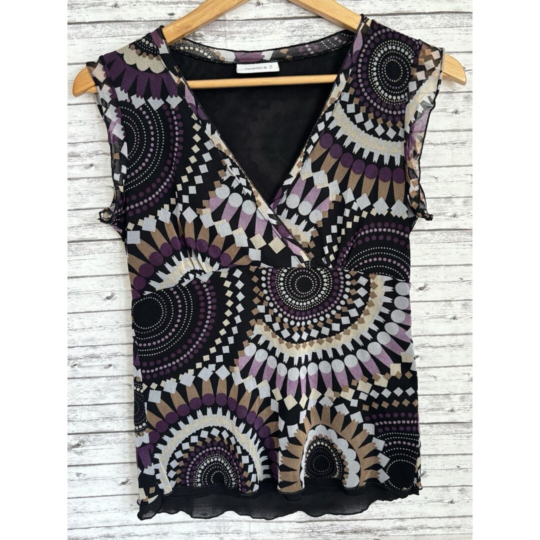 Y2k 00s 2000s Black Purple Black Shirt Sleeve Yessica Top Whimsigoth ...