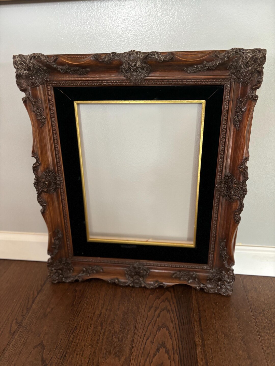 Antique Victorian Wood Frame Ornate Brown Gold Carved Black Velvet ...