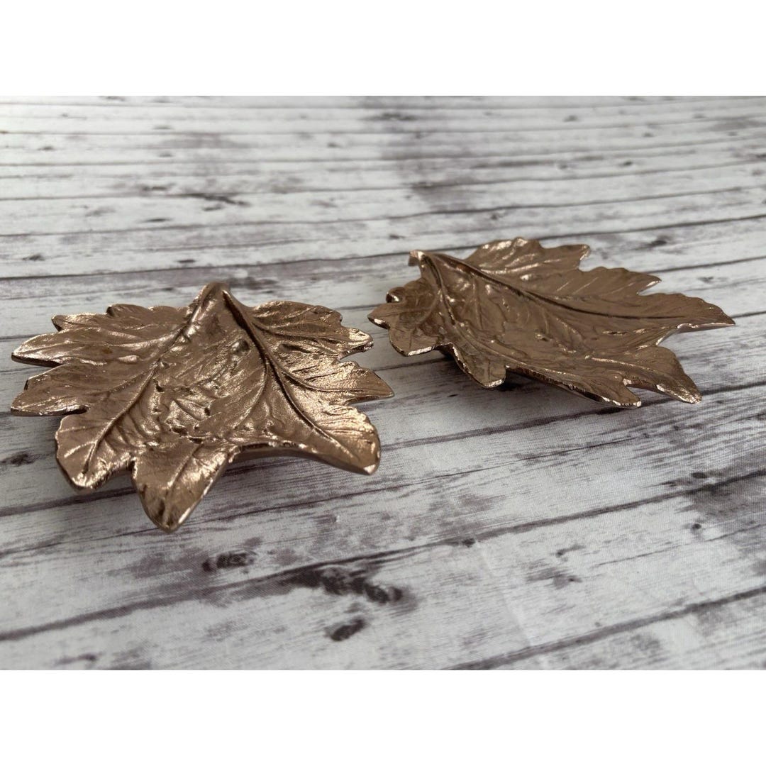 PAIR Pier One Fall Leaf Shaped Rose Gold Plates Metal Trinket Trays ...