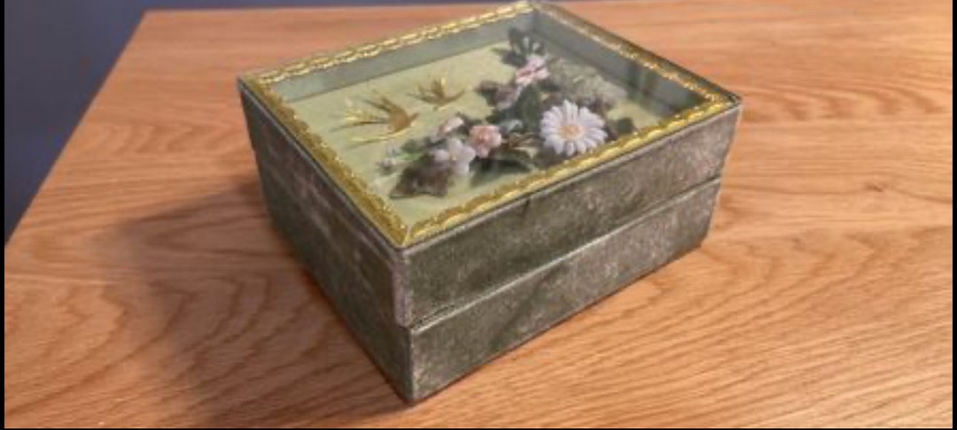 1950s MCM Green Velvet & Gold Shadow Box Jewelry Box - Etsy