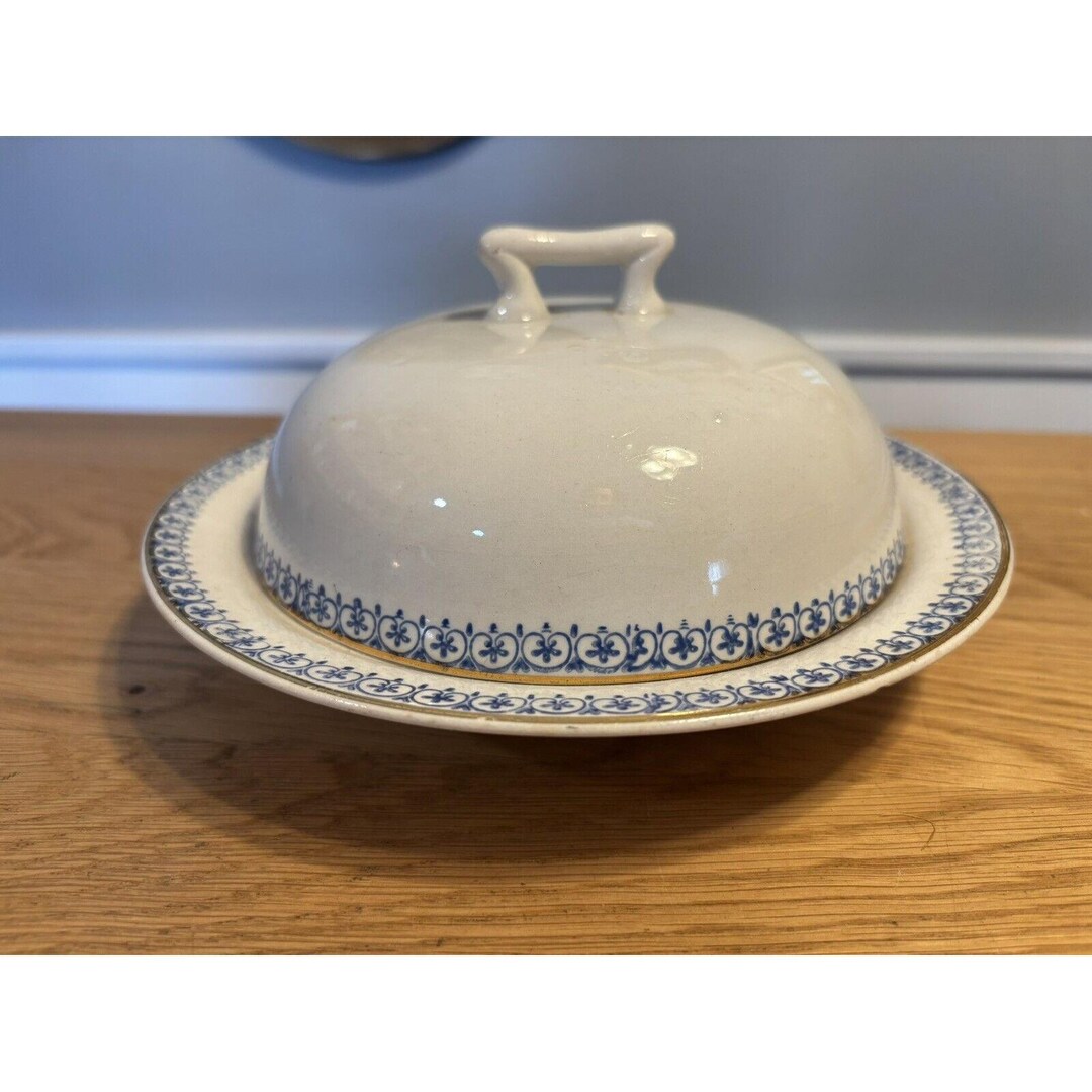 Vintage Smith Phillips Semi Porcelain Blue White Round Covered Butter ...