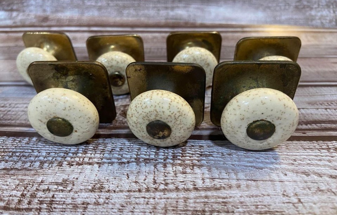 Keeler N11857 KBC Oatmeal Beige Porcelain Pull Knobs Brass Square ...