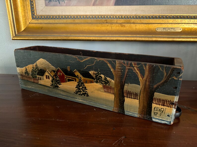 Handmade Folk Art Wooden Box Vintage Wood Box Storage Primitive Storage ...