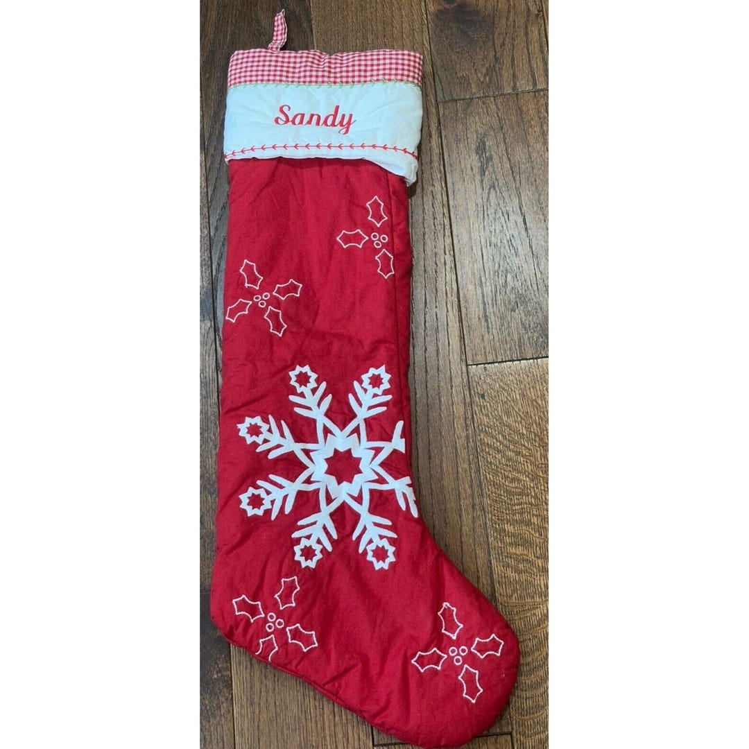 Large Cotton Pottery Barn Snowflake Christmas Stocking Monogram "sandy ...