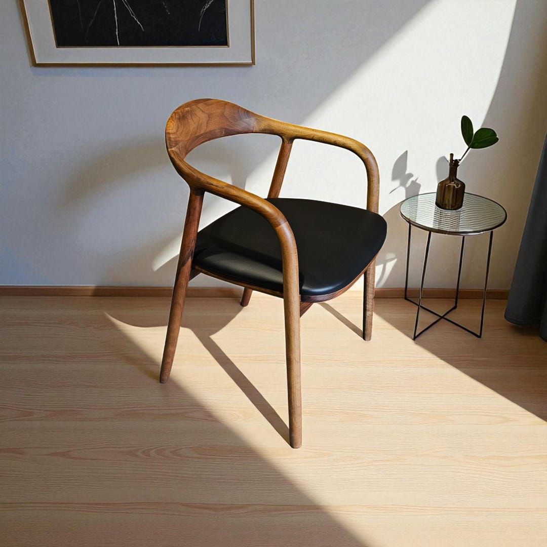 Walnut Wood Chair - Scandinavian Ergonomic Office Accent Chair, Natural ...