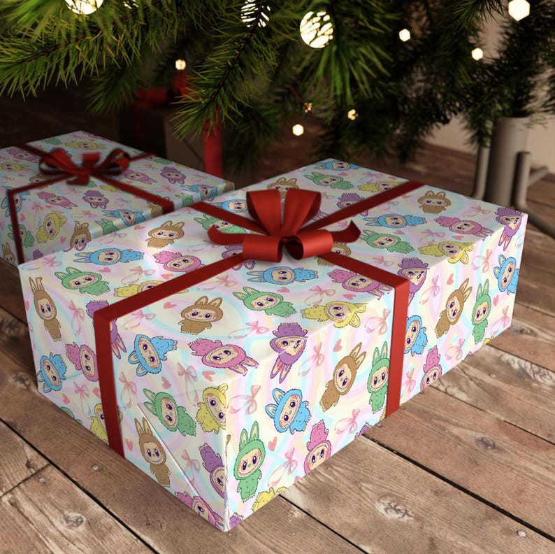 Cute Labubu Wrapping Paper, Kawaii Gift Wrap With Cartoon Characters ...